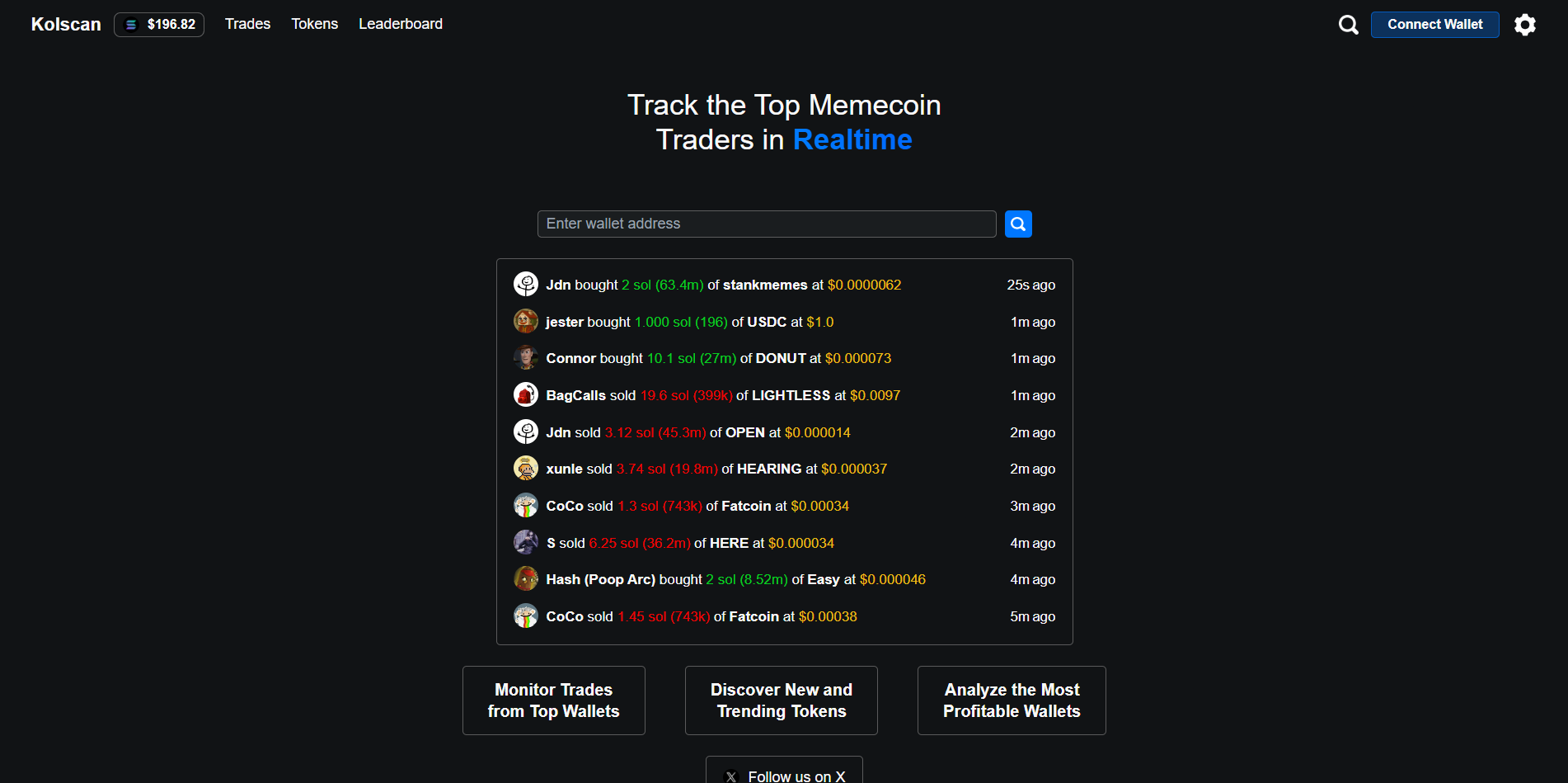 Kolscan: Real-Time Solana Wallet Tracker